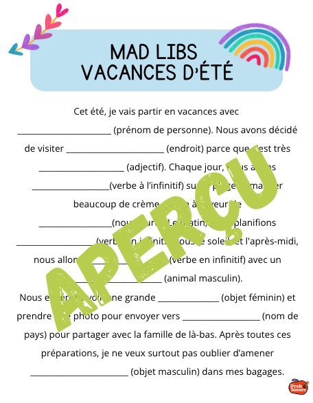 Mad Libs: Jeux d'écriture / Été - Profs & Soeurs
